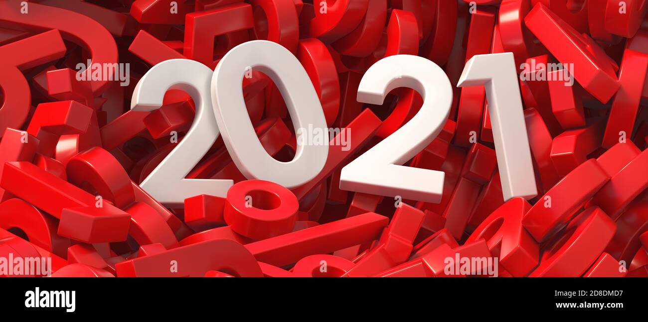 New year 2021. White 2021 number on red digits stack background, banner ...