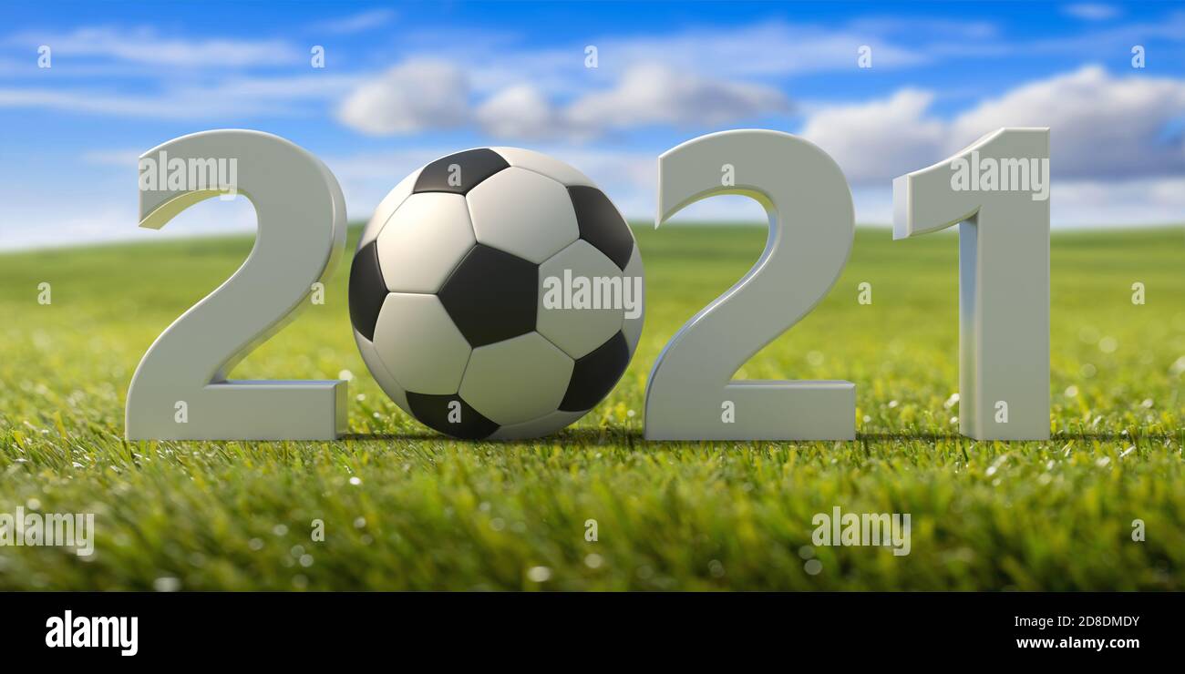 Soccer football 2021. New year 2021 number with soccer ball on grass ...