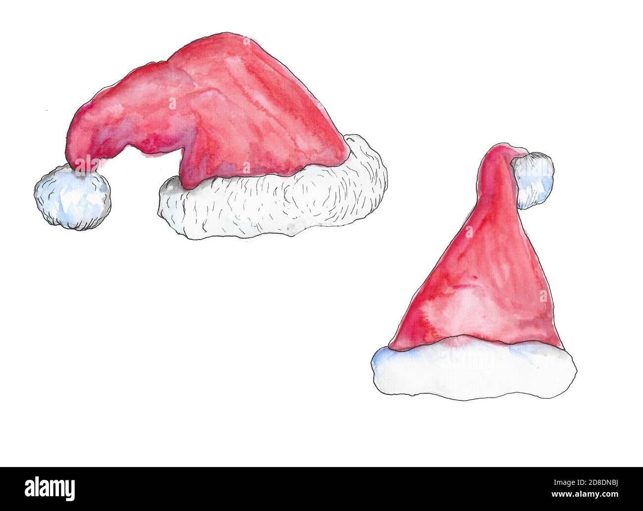 Hand drawn Christmas cap. Watercolor illustration of Santa's hat ...