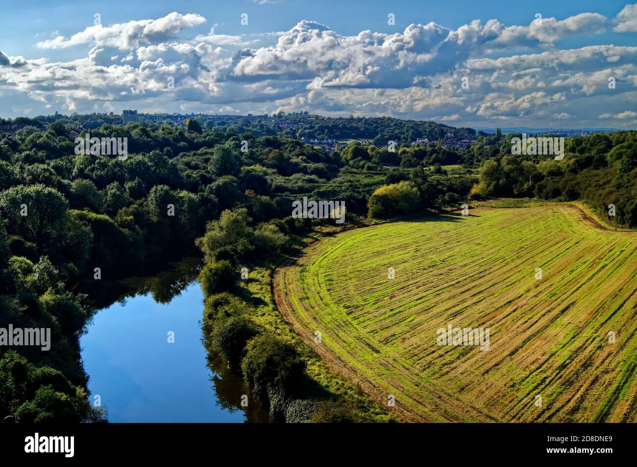 UK,South Yorkshire,Conisbrough,View of the River Don and Conisbrough ...