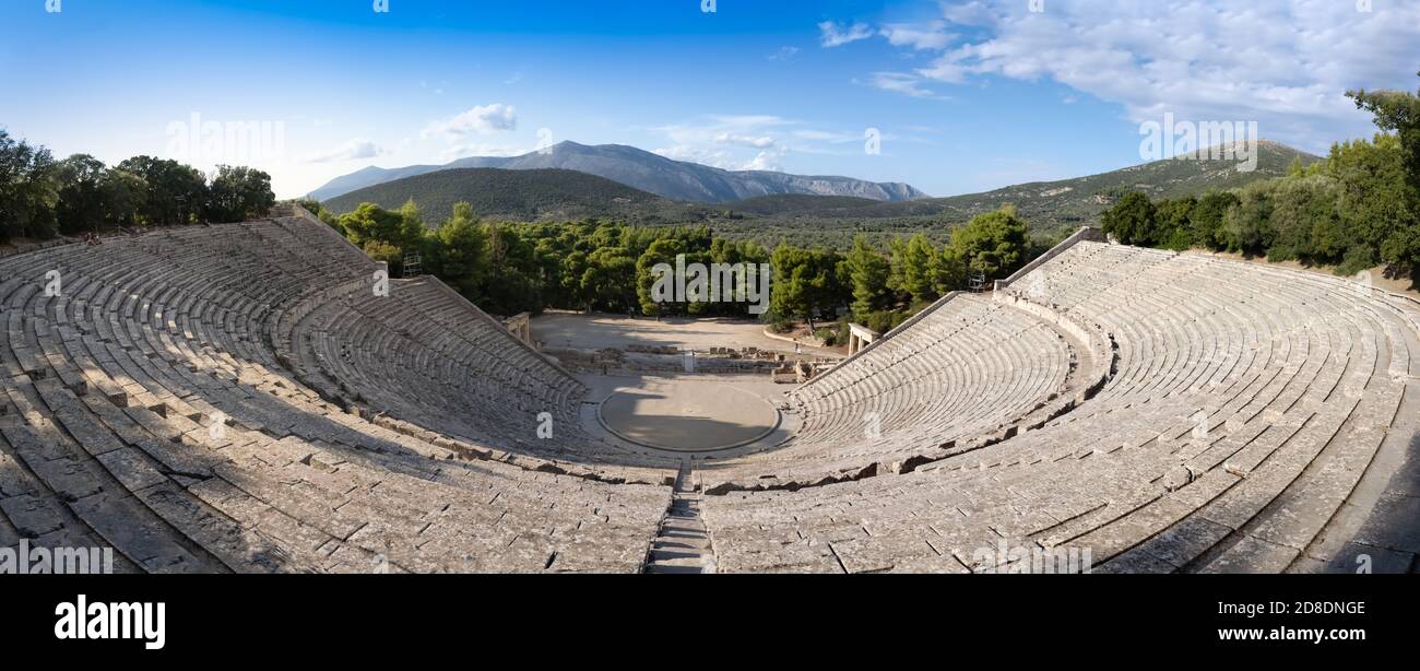Ruins of the Ancient Theatre of Epidaurus located on the southeast end ...
