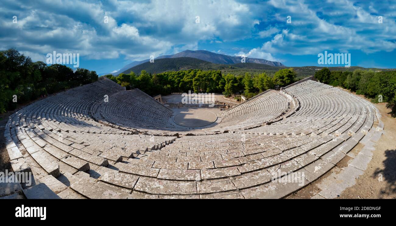 Ruins of the Ancient Theatre of Epidaurus located on the southeast end ...