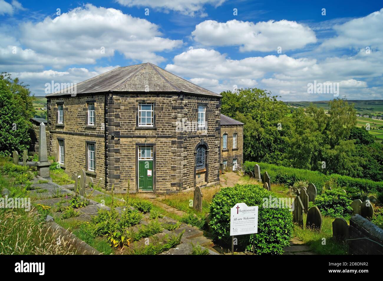 UK, West Yorkshire, Heptonstall, Methodist Chapel and Graveyard Stock ...
