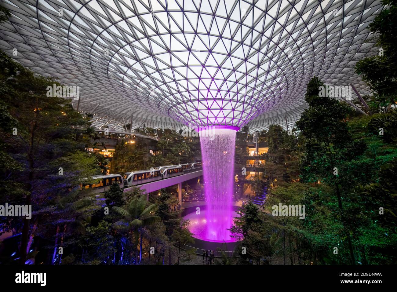 SINGAPORE - MARCH 3, 2020: Waterfall at the shopping center JEWEL at ...