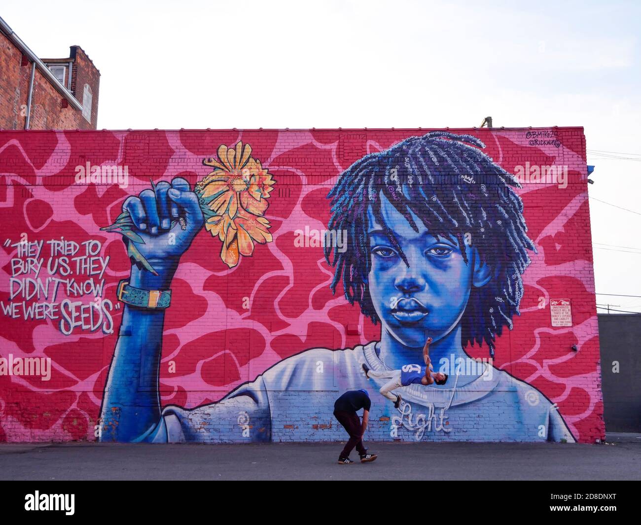 Painted mural near the Eastern Market of Detroit with two dancers doing ...