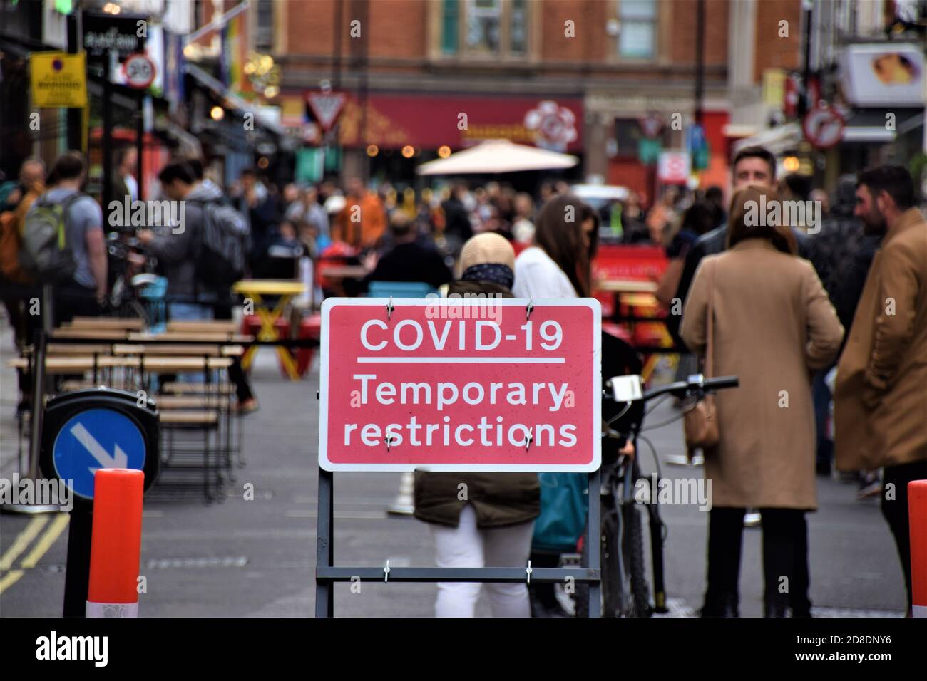 Covid-19 Temporary Restrictions street sign in Soho, London, with ...