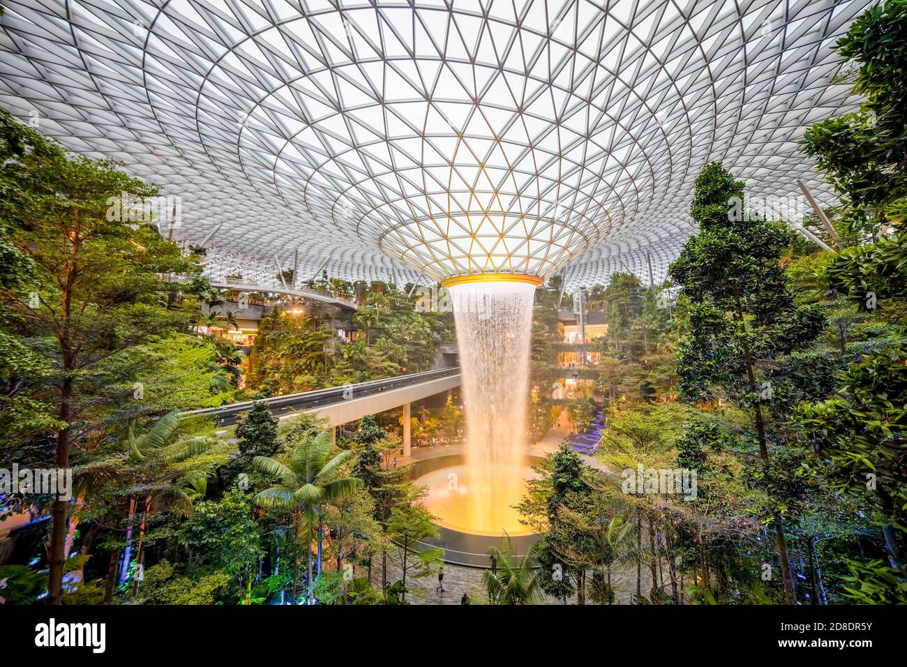 SINGAPORE - MARCH 3, 2020: Waterfall at the shopping center JEWEL ...
