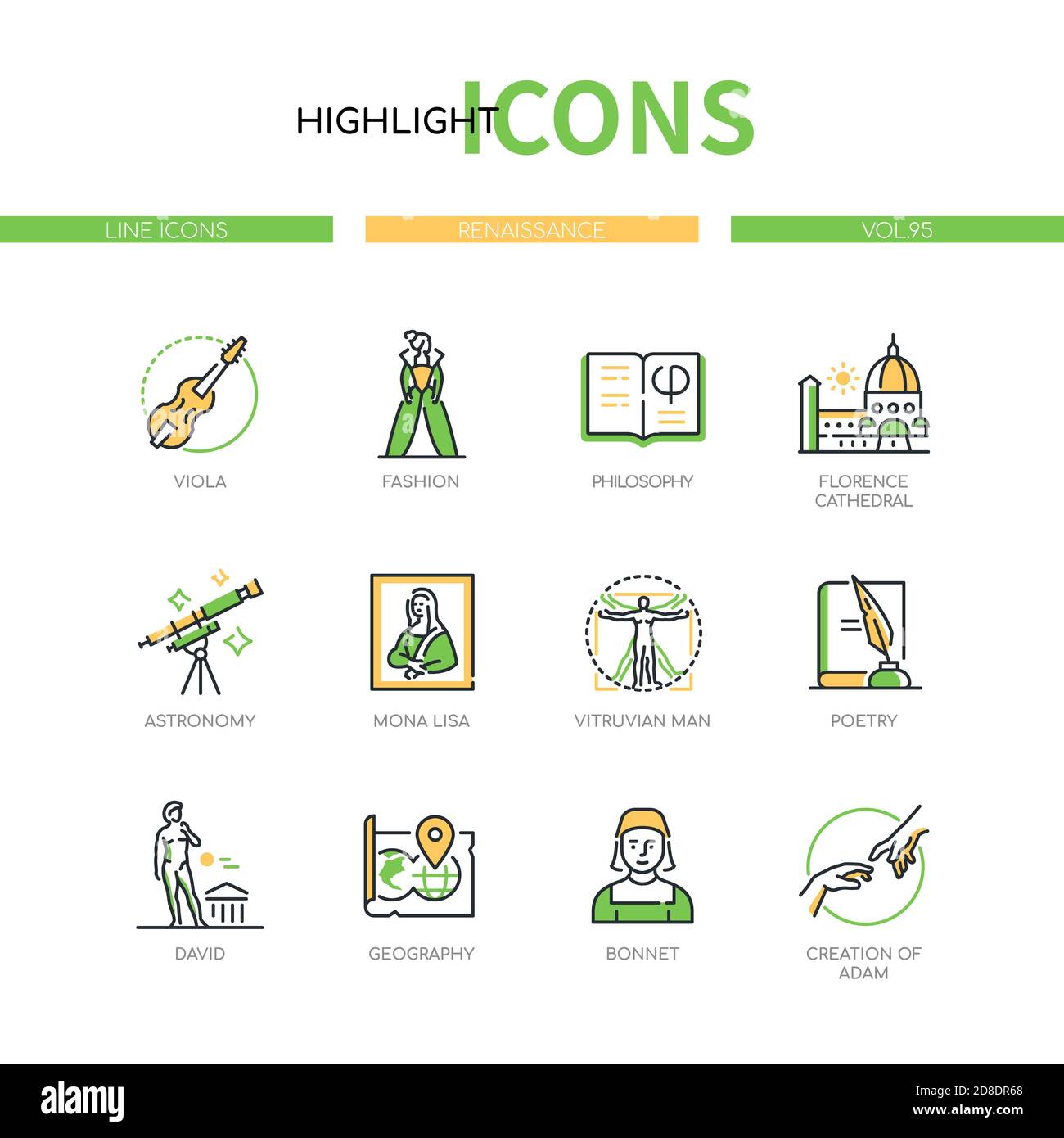 Renaissance - modern line design style icons set Stock Vector Image ...