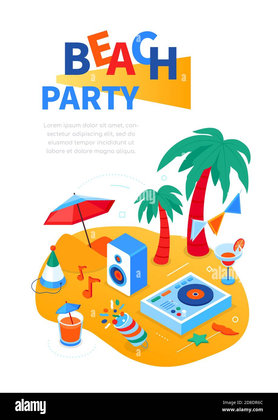 Beach party - modern colorful isometric web banner Stock Vector Image ...