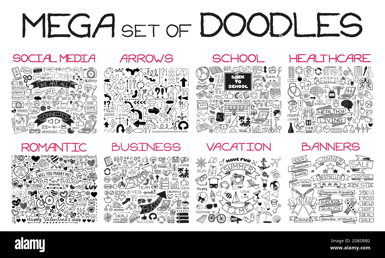 MEGA set of different doodles isolated on white background Stock Vector ...