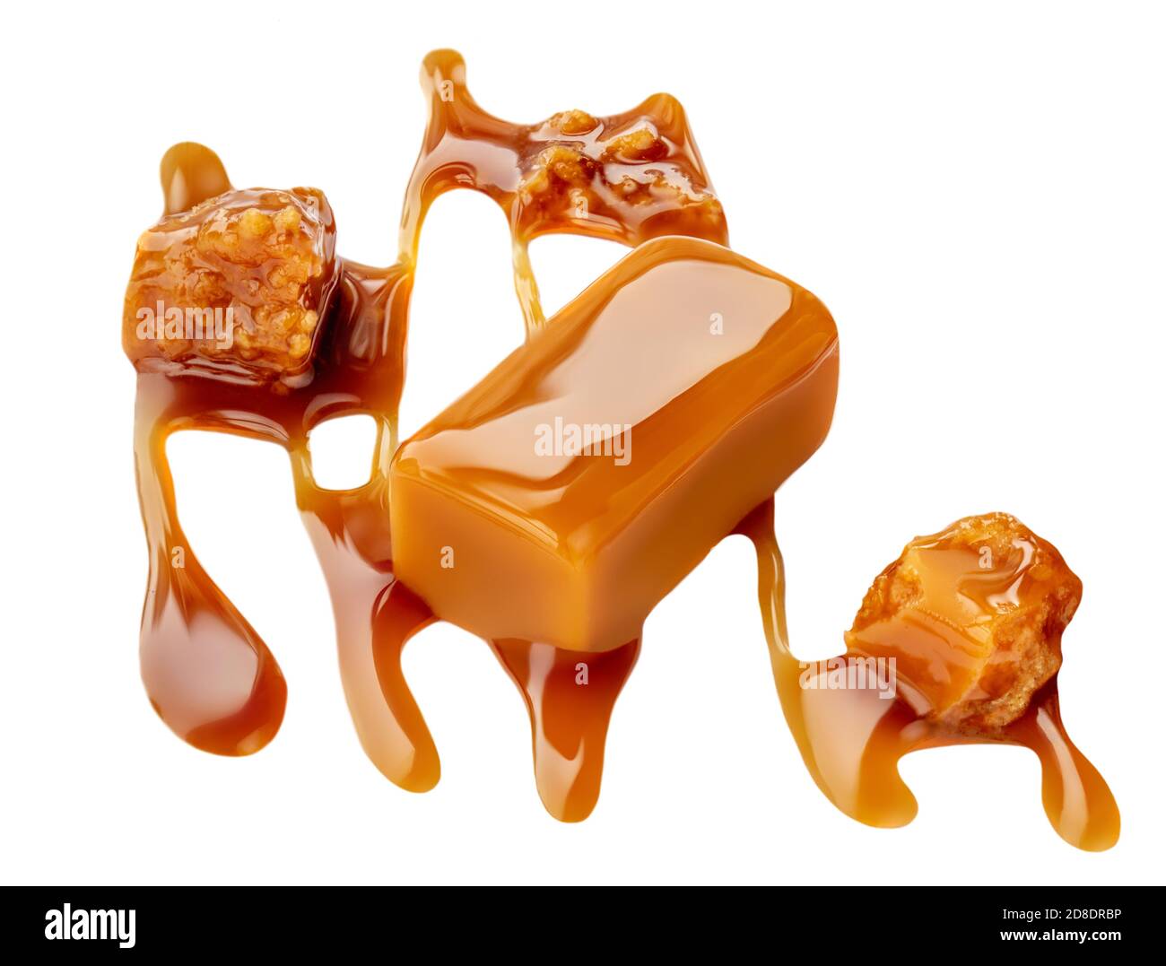 Composition of soft caramel candies isolated on white background, top ...