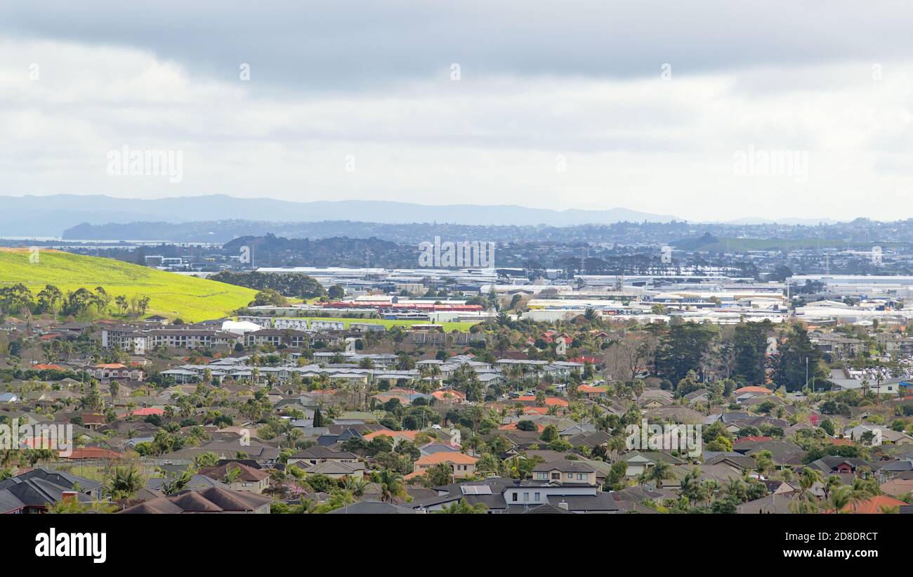 AUCKLAND, NEW ZEALAND - Aug 31, 2019: Aerial view of East Tamaki ...