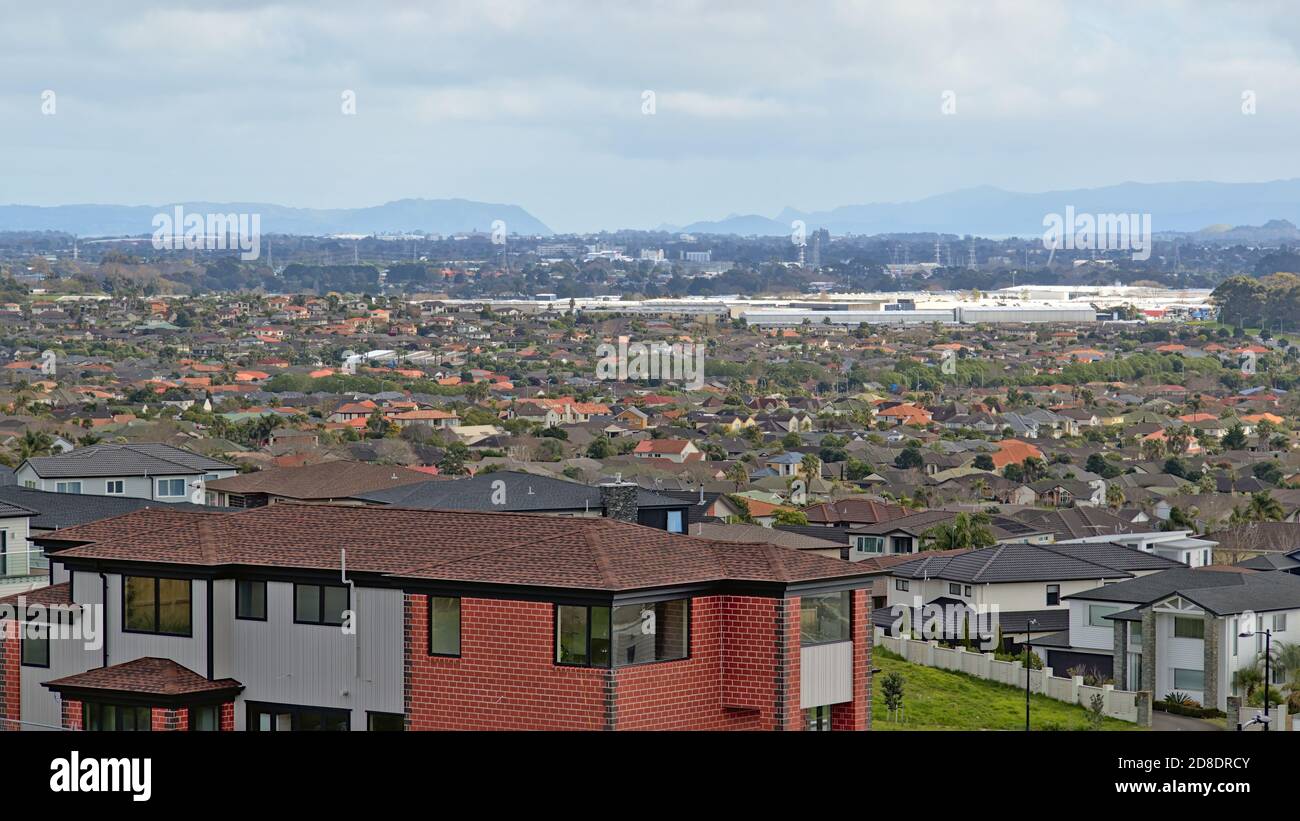 AUCKLAND, NEW ZEALAND - Aug 31, 2019: Aerial view of East Tamaki ...