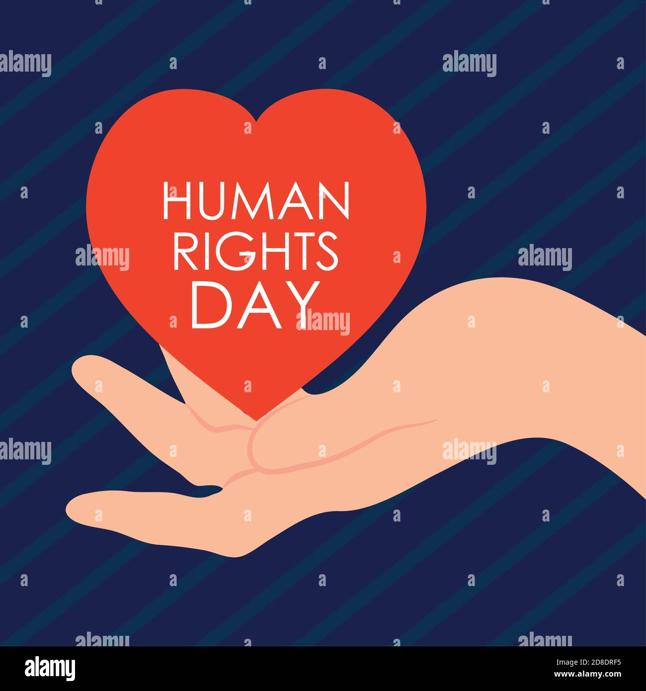 human rights day design with hand holding a heart icon over blue ...