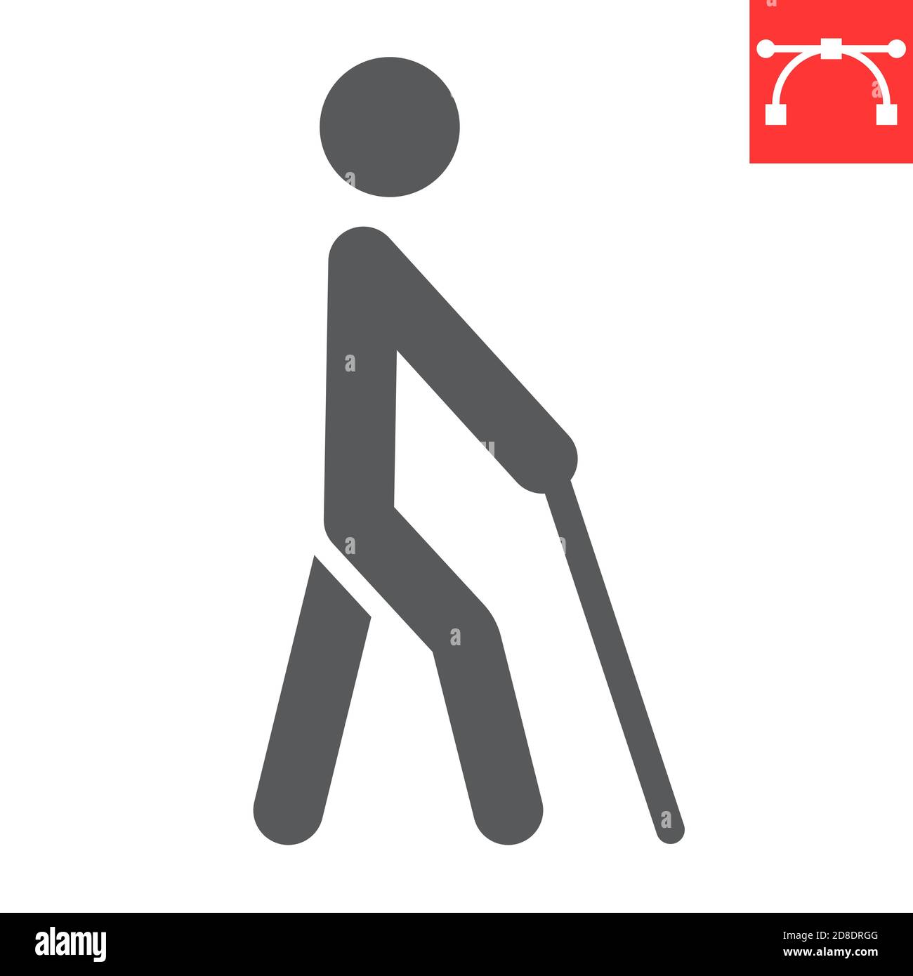 Blind man with walking stick glyph icon, disability and blindness ...