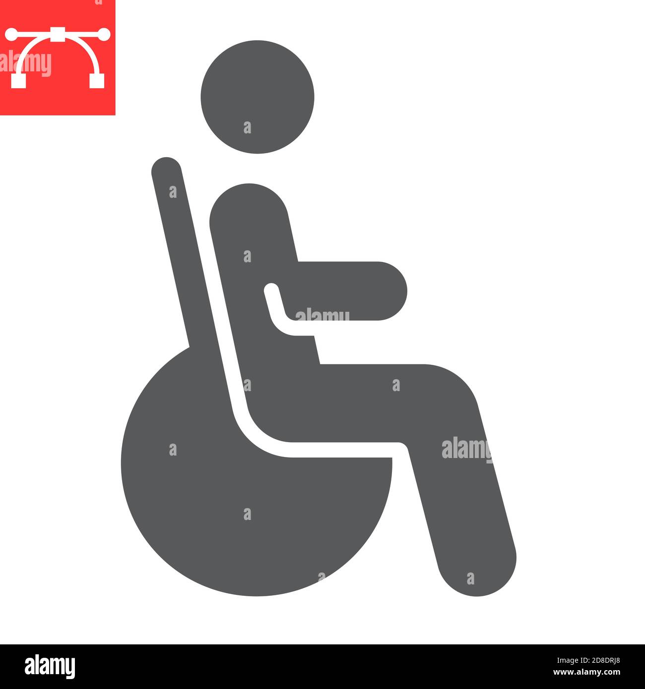 Disabled person glyph icon, disability and pensioner, handicapped ...