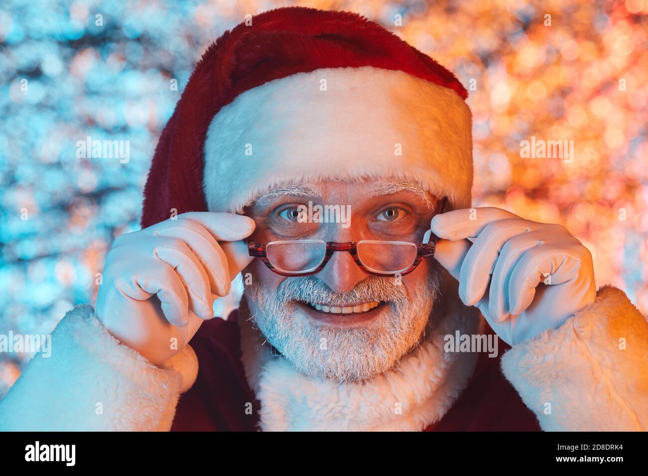 Portrait of Santa Claus in eyeglasses staring at you and smiling Stock ...
