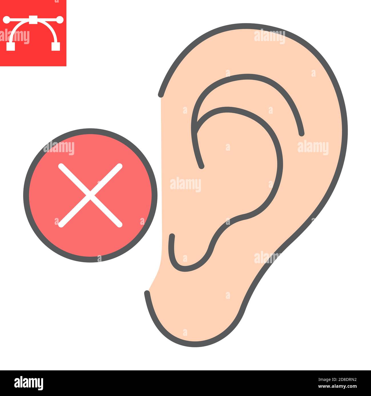 Deaf color line icon, disability and deafness, hearing impaired sign ...