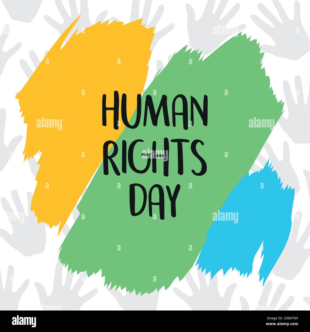 Colorful Human Rights Day Design Over Hands Silhouette White Background