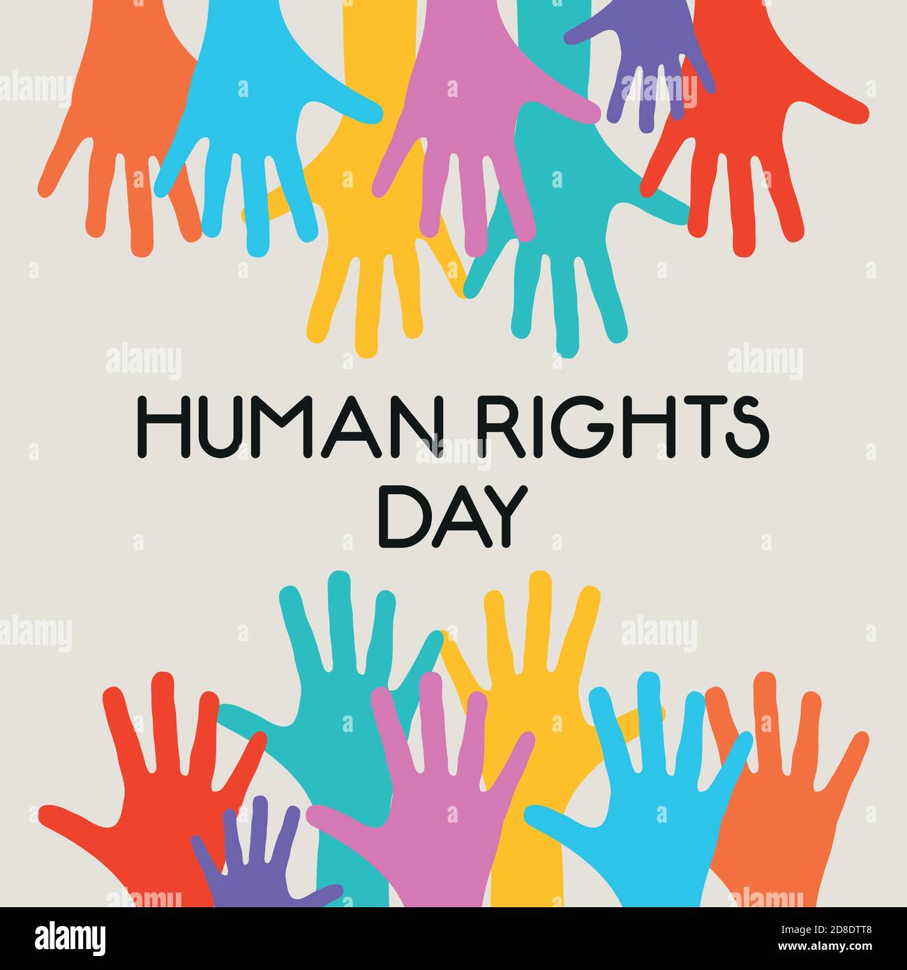 human rights design with colorful hands over white background, vector ...