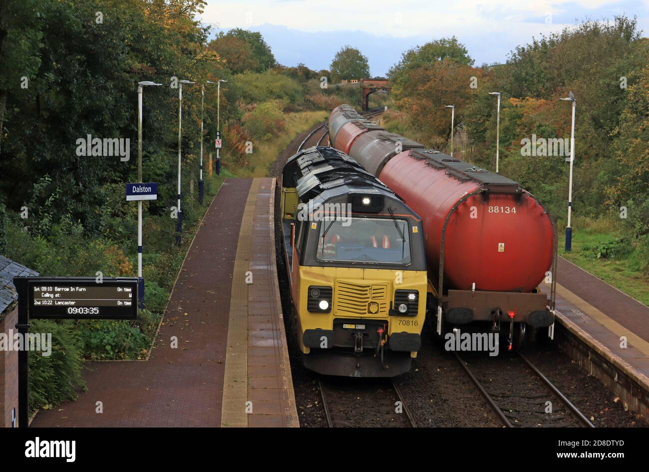 Colas diesel locomotive 70816 is running around its train of oil ...