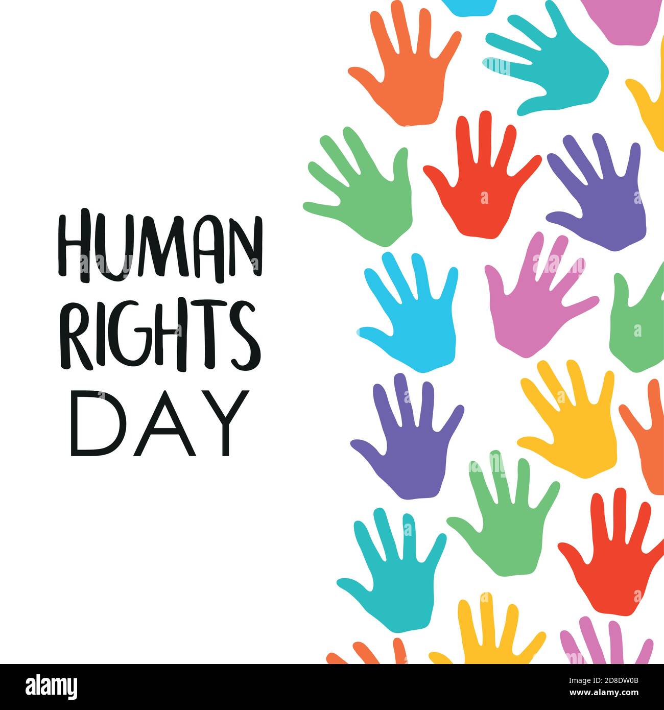 human rights design with colorful hands over white background, vector ...