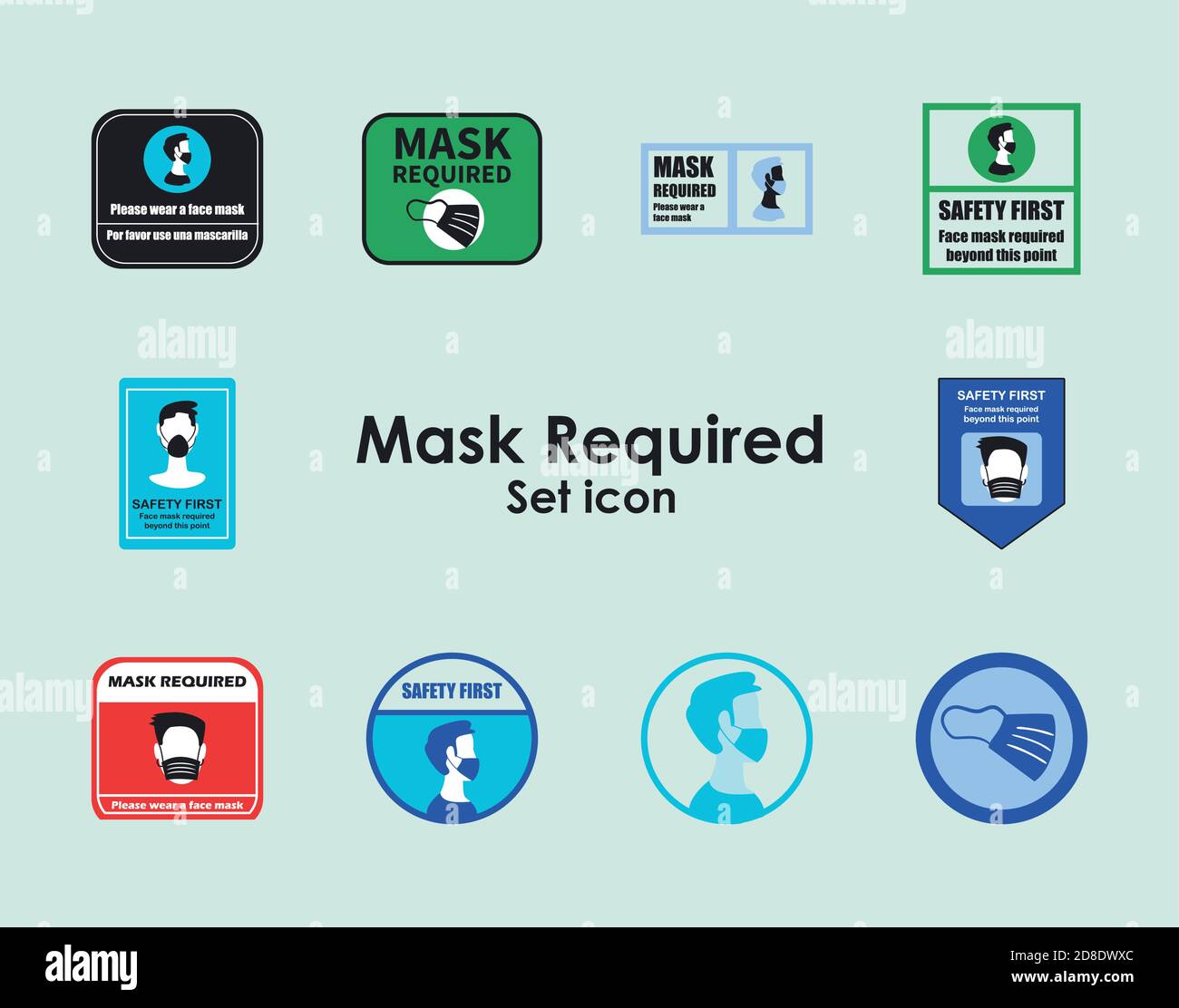 Mask required in road signs set icons of Covid 19 virus theme Vector ...