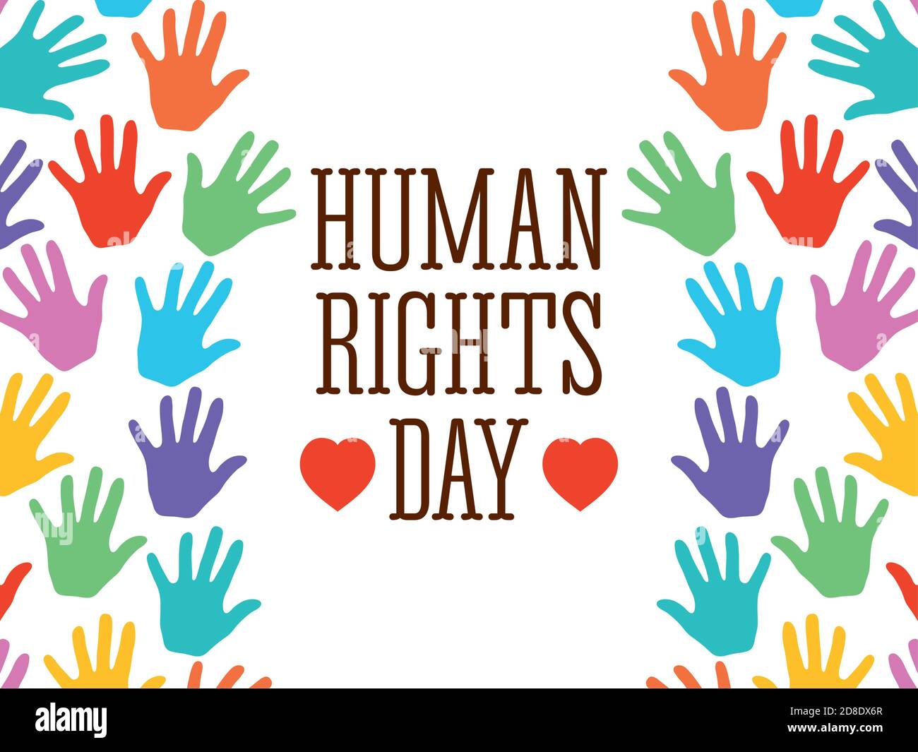 human rights day design with colorful hands frame over white background ...