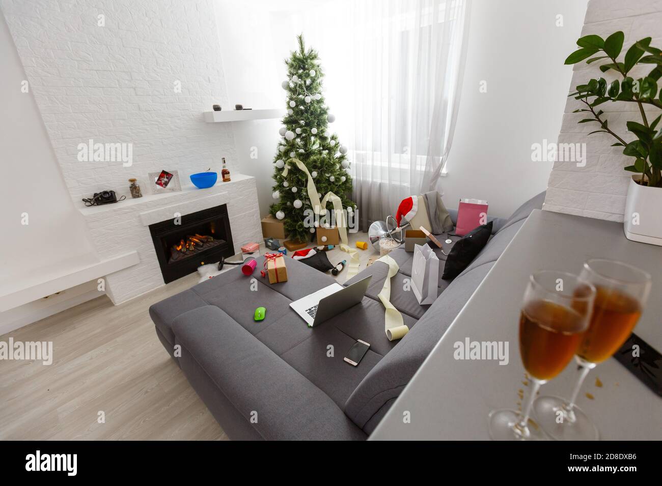 Interior of room after New Year party Stock Photo - Alamy