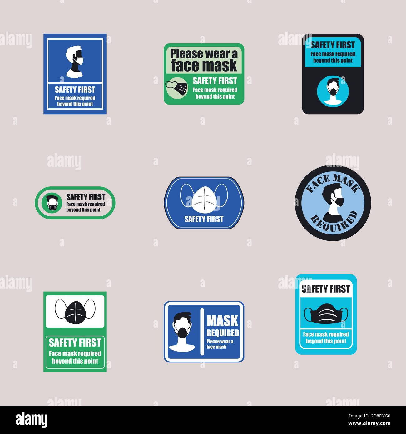 Mask required in road signs set of symbols of Covid 19 virus theme ...