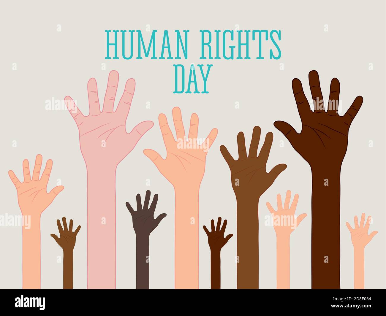 human rights day design with hands up over gray background, vector ...