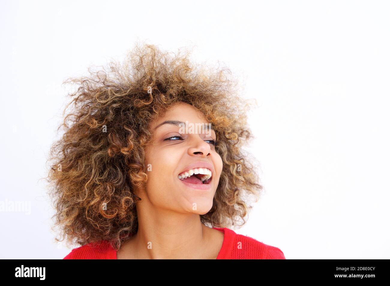 Close Up Portrait Of Beautiful Black Young Woman With Curly Hair