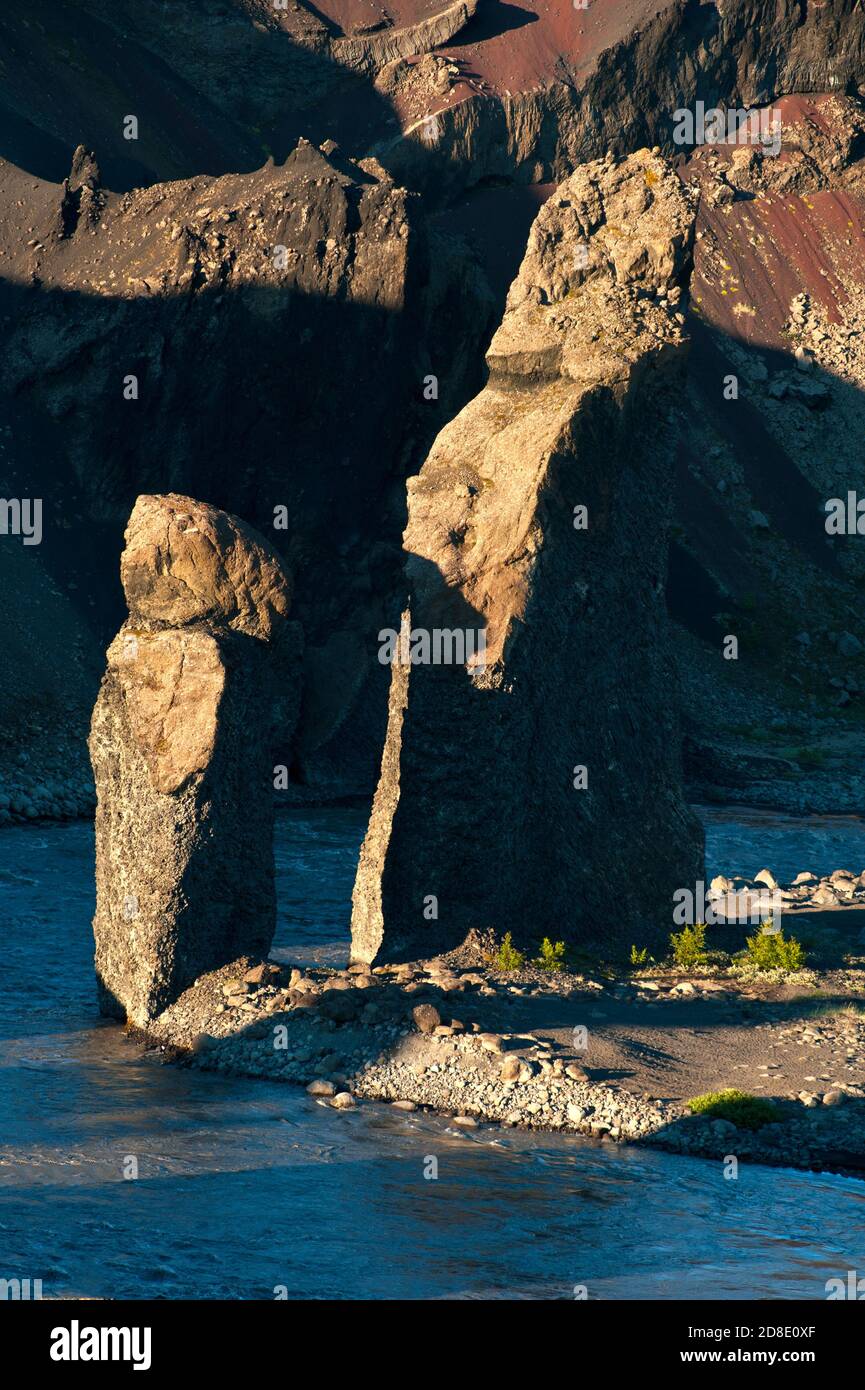 Karl og Kerling are two rock formations in Jokulsargljufur national ...