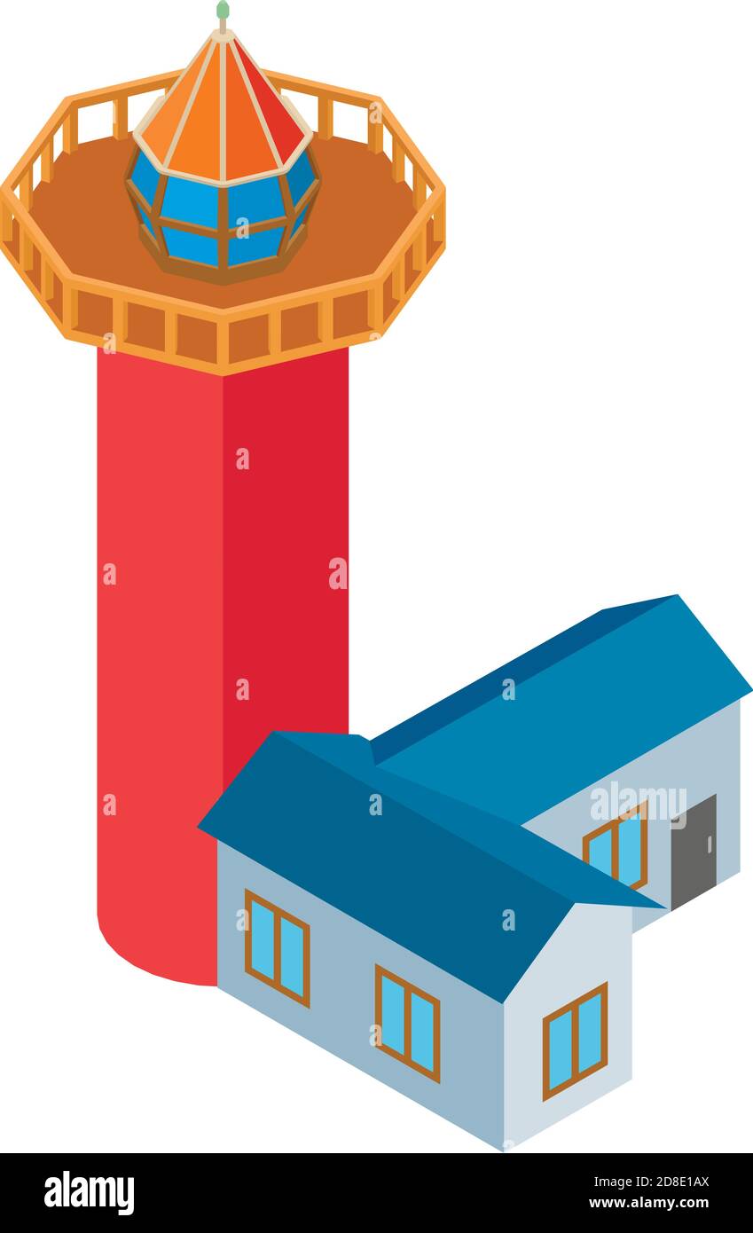 Red lighthouse icon. Isometric illustration of red lighthouse vector ...