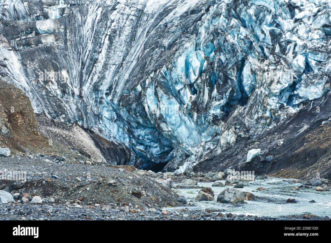 Detailed photo of the Icelandic glacier ice cave with a incredibly ...