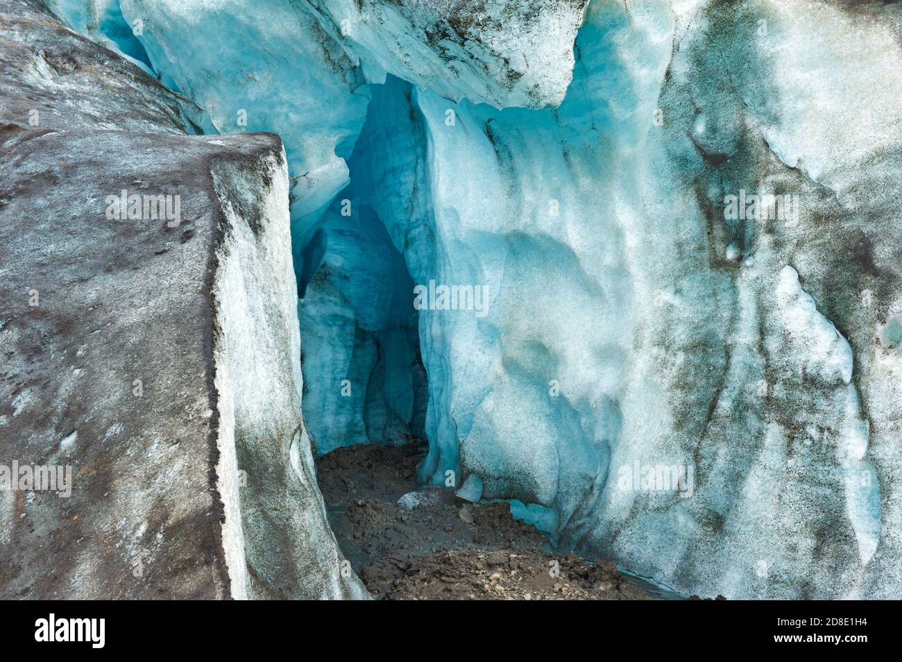 Detailed photo of the Icelandic glacier ice cave with a incredibly ...