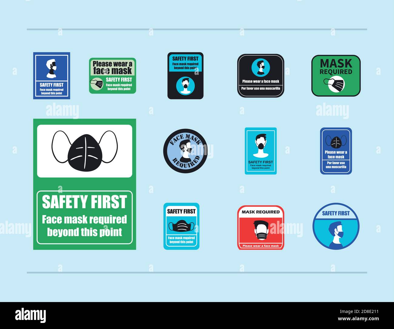 Mask required in road signs icons group of Covid 19 virus theme Vector ...