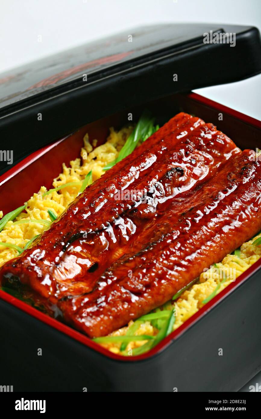 Unagi Toji Don, Grilled unagi with egg, mushroom, & onion served in ...
