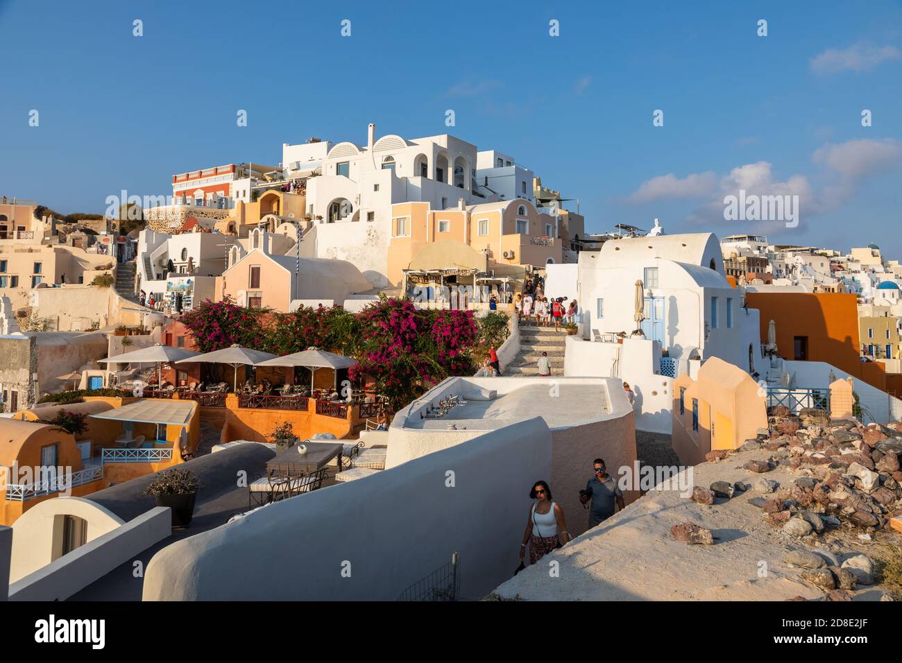Oia, Santorini Island, Greece- 18 September 2020: View of the narrow ...