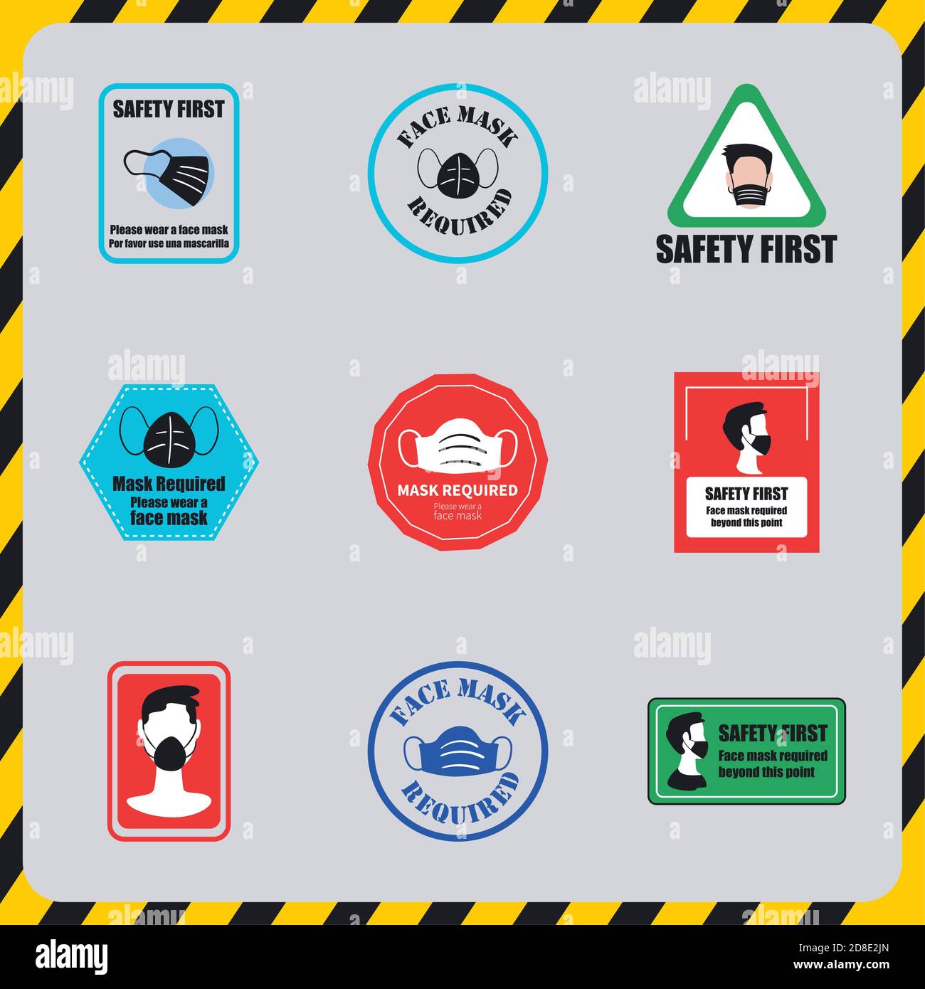 Mask required in road signs symbol set of Covid 19 virus theme Vector ...