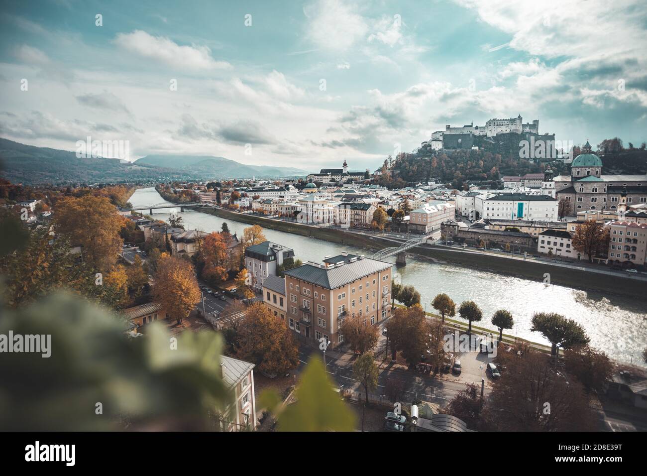 Salzburg historic district at autumn time, colorful leaves and colors ...