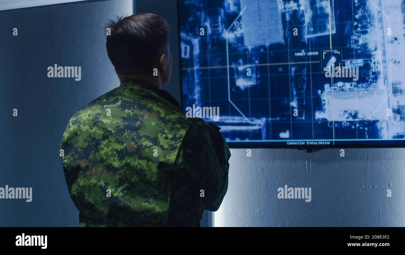 Military Man Army Officer Watches Satellite Surveillance Footage Car ...