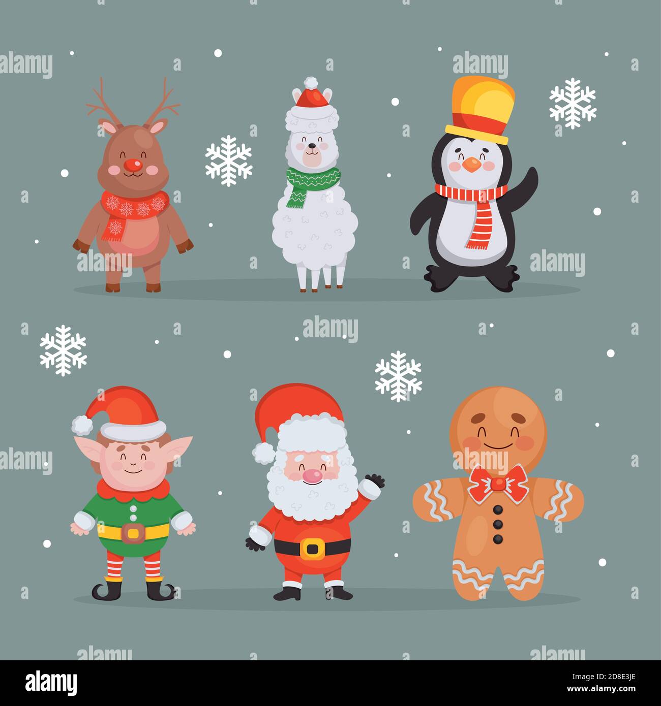 cute christmas characters icon set over gray background, colorful ...