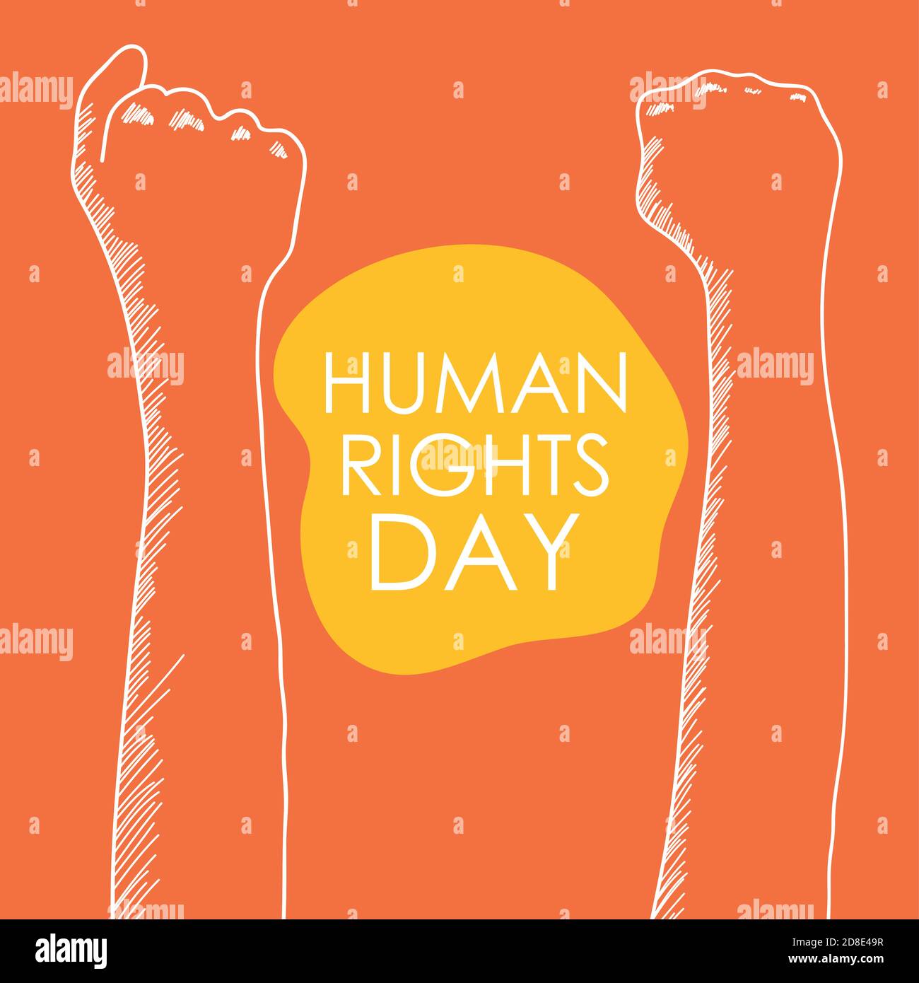 human rights day design with sketch of protesting hands up over orange ...