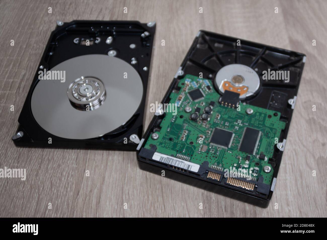 Disassembled computer hard drive device close-up. Dismantling ...