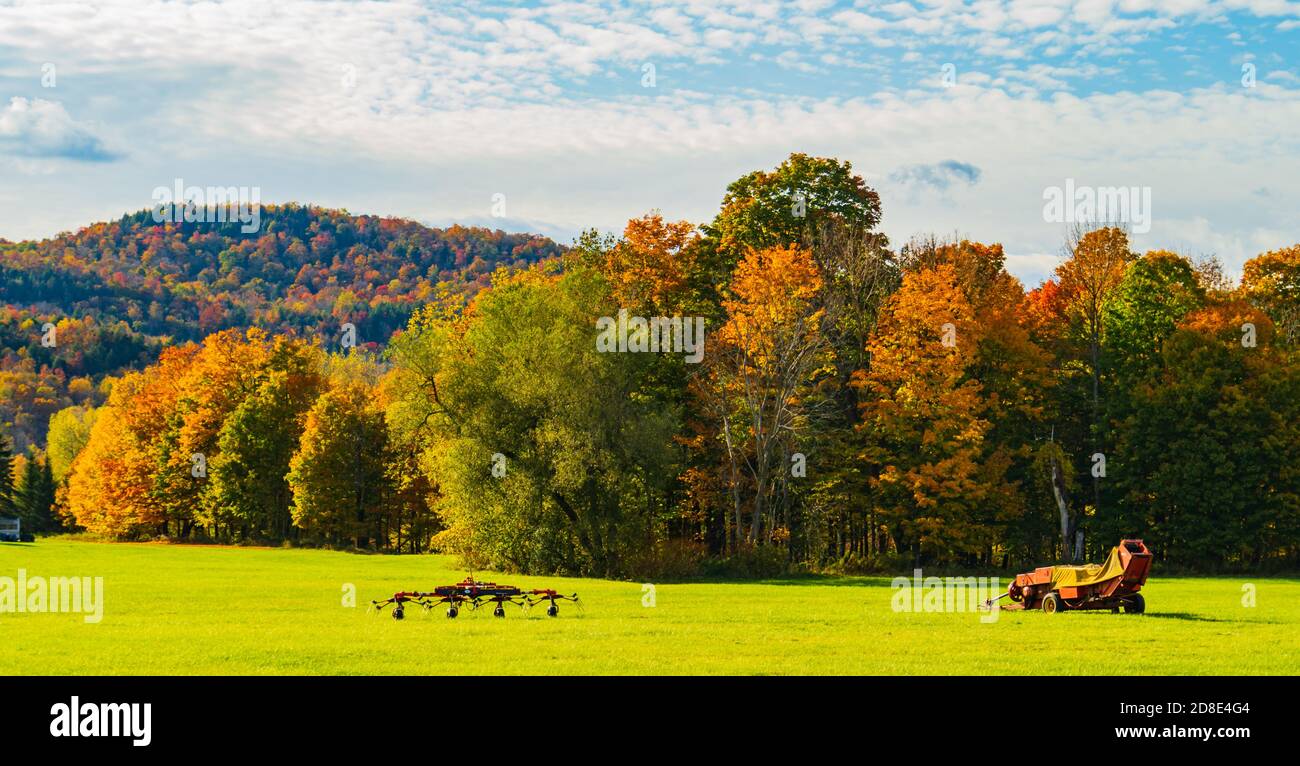 rake and harvesting equipment on farm field in fall Stock Photo - Alamy
