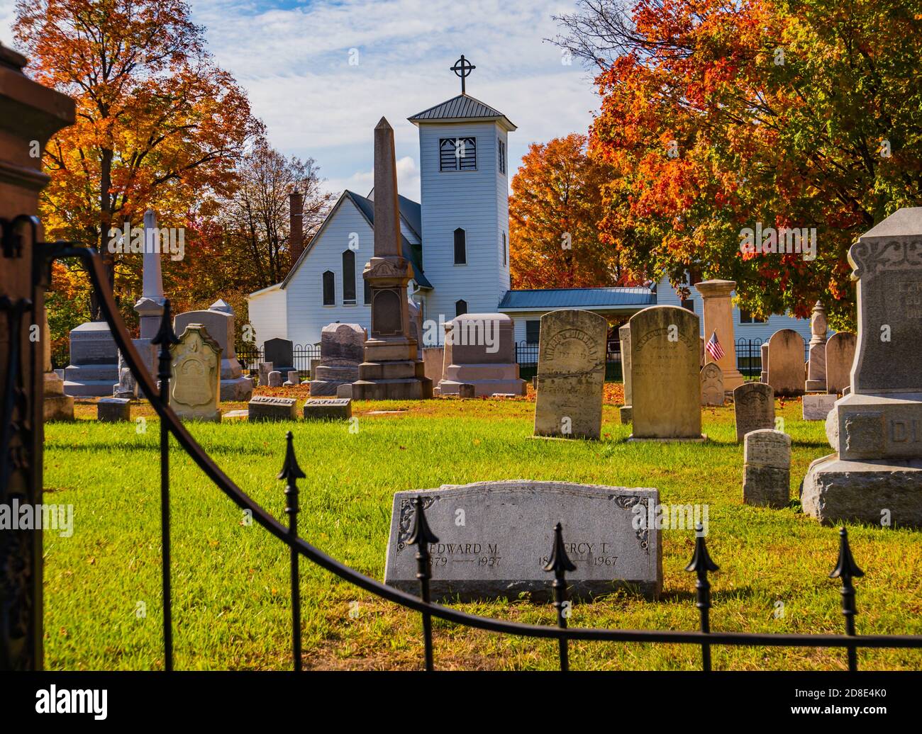 a village church cemetery in autumn in New England Stock Photo - Alamy