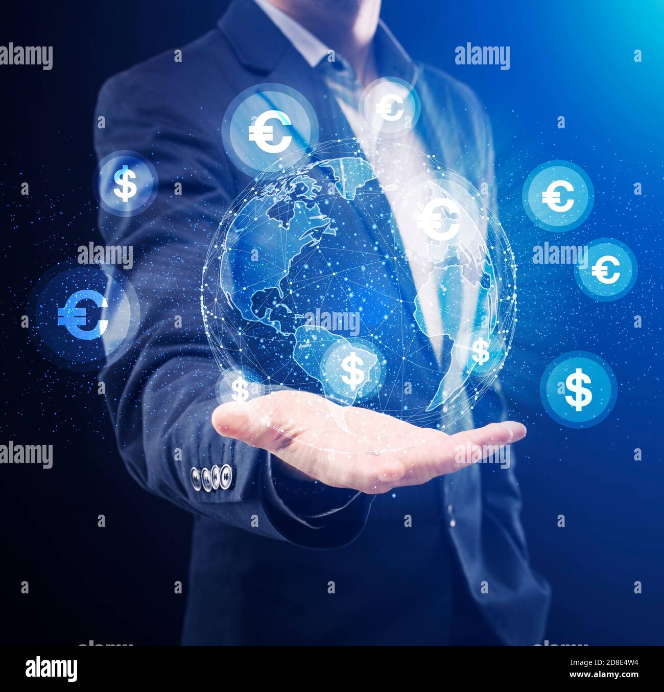 World economy in hand of businessman of large company Stock Photo - Alamy