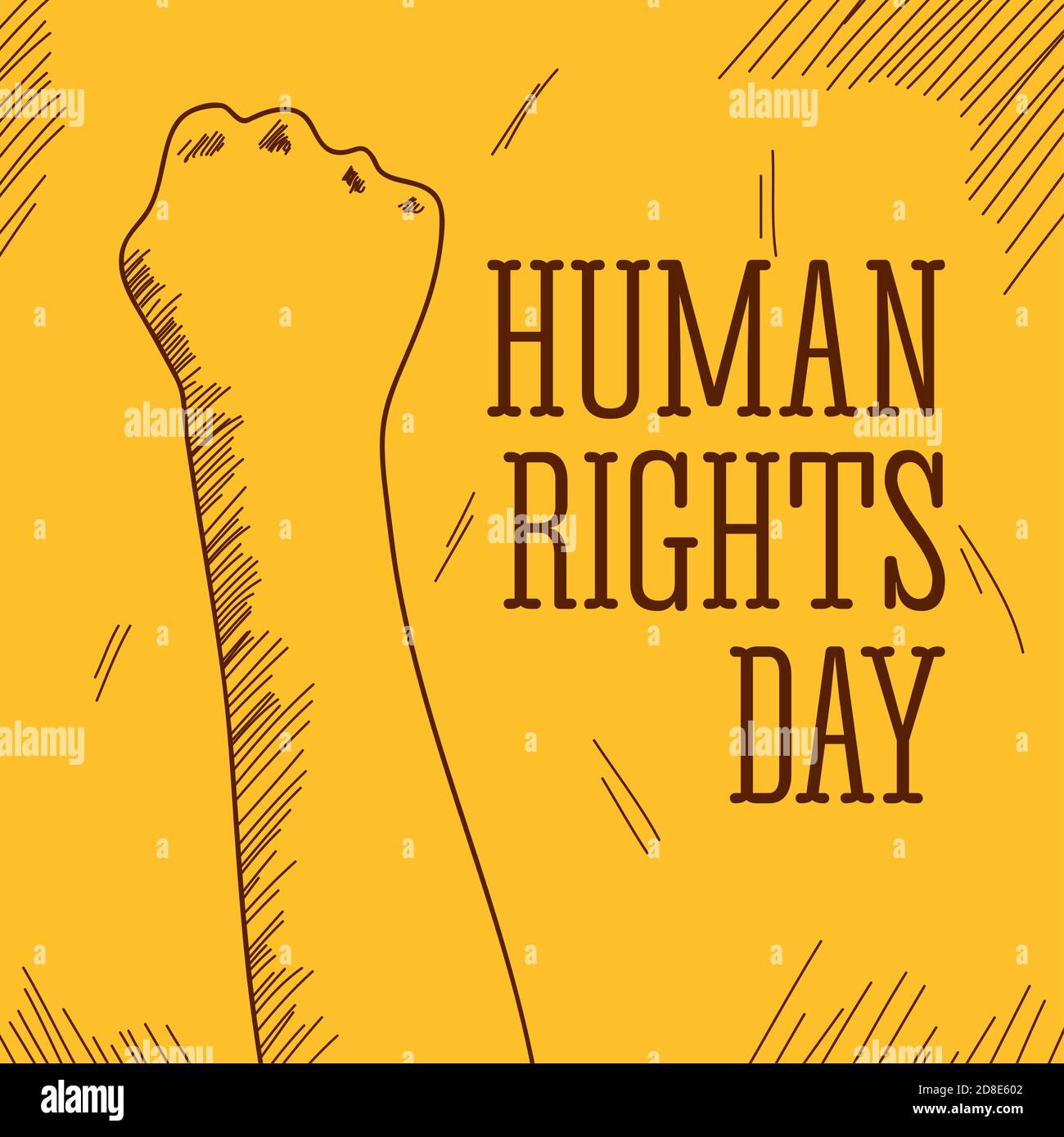 human rights day sketch design with protesting hand up icon over yellow ...