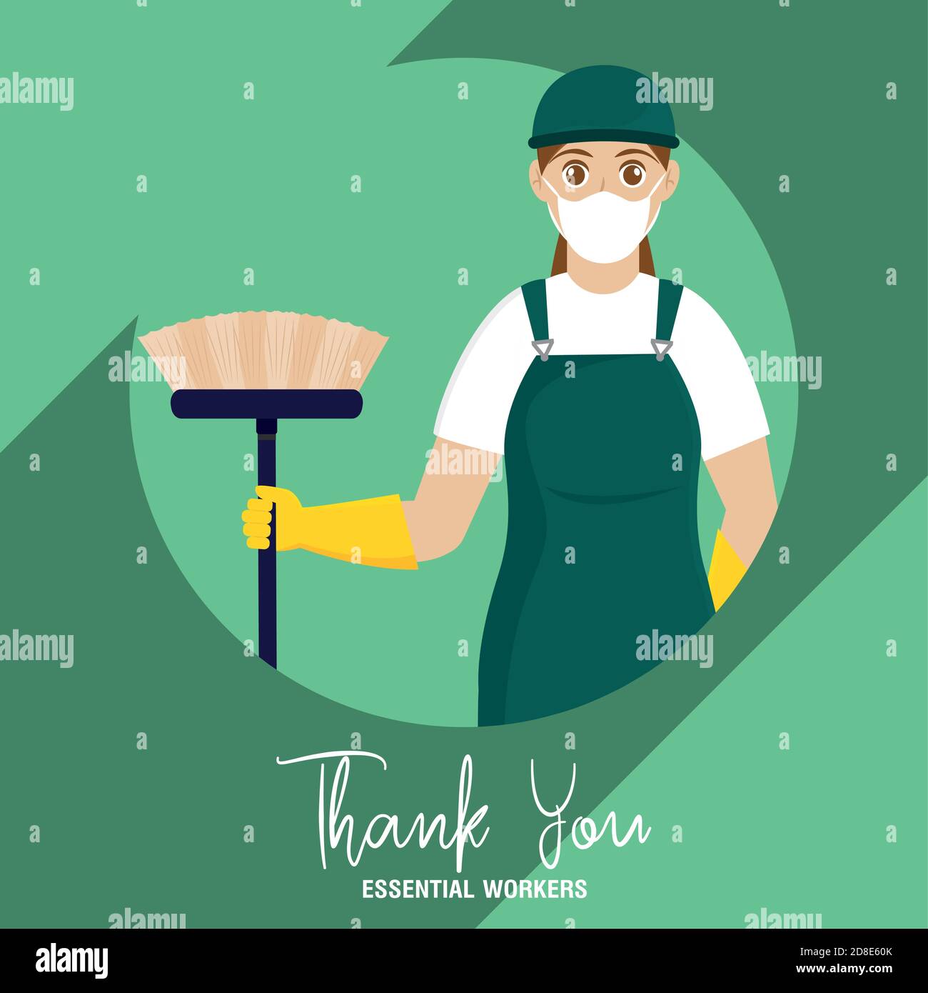 Cleaning person banner green thank you essentials workers- Vector Stock ...